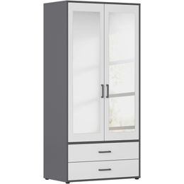 Dreht&uuml;renschrank Rauch "Kleiderschrank Schrank Garderobe W&auml;scheschrank VOYAGER", graumetallic, alpinwei&szlig;, B:93cm H:194cm T:53cm, Holzwerkstoff, Schr&auml;nke, Dreht&uuml;renschrank, mit modernen Griffen in Graumetallic, inkl. Schubk&auml;sten und Spiegel