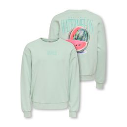 Sweatshirt KIDS Only "KOGPHILEA LIFE L/S LOOSE UB VD SWT", M&auml;dchen, Gr. 122/128, aqua foam print:watermelon, Sweatware, Obermaterial: 80% Baumwolle, 20% Polyester, bedruckt, regular fit normal, Rundhals, B&uuml;ndchen, Sweatshirts Sweatshirt, Baumwollmischung, regular fit