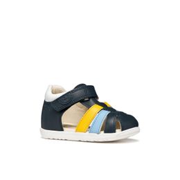 Lauflernschuh Geox "B SANDAL MACCHIA BOY", Baby, Gr. 22, navy, gelb, Leder, Lederimitat, Schuhe Lauflernschuh, Babyschuh, Kontrast-Riemchen, Gr&ouml;&szlig;enschablone zum Download