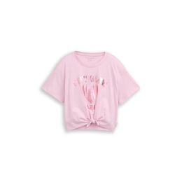 T-Shirt Tom Tailor, M&auml;dchen, Gr. 176, cold pink, Jersey, Obermaterial: 100% Baumwolle, bedruckt, regular fit normal, Rundhals, gerader Abschluss, Shirts T-Shirt, mit Knoten Detail