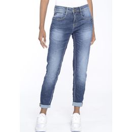 Relax-fit-Jeans Gang "94AMELIE", Damen, Gr. 30, N-Gr, blau (denim rock authentic (mid blau)), Denim/Jeans, Obermaterial: 65% Baumwolle, 22% Polyester, 11% Viskose, 2% Elasthan, leichte Abriebeffekte, unifarben, relaxed fit lang, Jeans, perfekter Sitz durch Elasthan-Anteil