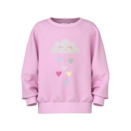 Sweatshirt name it "NMFVISUS LS RLX SWEAT UNB", M&auml;dchen, Gr. 110, pirouette print:sky hearts, Sweatware, Obermaterial: 100% Baumwolle, bedruckt, unifarben, bequem normal, Rundhals, Rippb&uuml;ndchen, Sweatshirts Sweatshirt