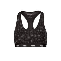 Crop-Top Puma "WOMEN PRINTED RACER BACK TOP", Damen, Gr. XS, schwarz (schwarz combo), Single Jersey, Obermaterial: 95% Baumwolle, 5% Elasthan, k&ouml;rpernah kurz, Rundhals, Tops, Animal-Design, Logoschriftzug, Rundhalsausschnitt