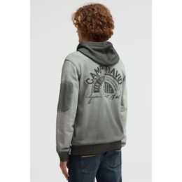 Kapuzensweatjacke CAMP DAVID, Herren, Gr. XL, dusty gr&uuml;n, Material: 100% Baumwolle, bestickt, relaxed fit normal, hoch geschlossener Ausschnitt, eingesetzt Rippb&uuml;ndchen, Sweatjacken, mit &Auml;rmeltasche