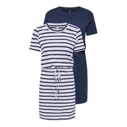 Jerseykleid Only CARMAKOMA "CARHAPPY LIFE S/S DRESS 2-PACK JRS ZL", Damen, Gr. M, N-Gr, navy blazer pack:cloud dancer stripes (navy blazer), Jersey, Obermaterial: 100% Baumwolle, gestreift, unifarben, regular fit kniefrei, Rundhals, Kleider Jerseykleid, Sommerkleid, Baumwolle, regular fit