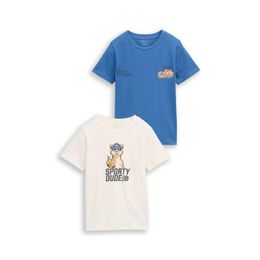 T-Shirt Tom Tailor, Jungen, Gr. 104/110, wool wei&szlig;, Jersey, Obermaterial: 100% Baumwolle, bedruckt, regular fit normal, Rundhals, gerader Abschluss, Shirts T-Shirt, im 2er Pack