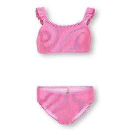 Bandeau-Bikini KIDS Only "KOGSUNNY STRUCTURE BIKINI SET ACC", M&auml;dchen, Gr. 122/128, N-Gr, knockout pink stripes:cloud dancer, Bikini-Sets, mit kleiner R&uuml;sche an der Schulter