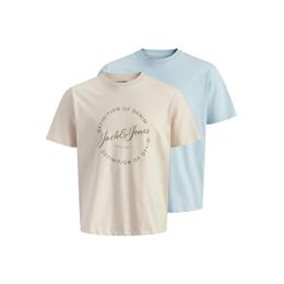 Jack & Jones T-Shirt JACK & JONES JUNIOR "JJGRAYSON TEE SS CREW NECK 2PK MP JNR", Jungen, Gr. 152, celestial blau pack:with moonbeam, Single Jersey, Obermaterial: 100% Baumwolle, bedruckt, normal normal, Rundhals, Shirts T-Shirt