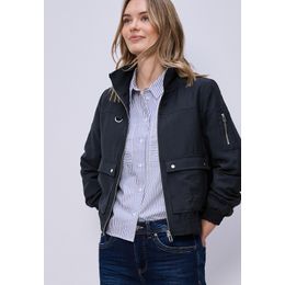 Blouson Street One, Damen, Gr. 44, shadowed navy, Stoff, 90% Viskose, 10% Polyamid, unifarben, comfort fit normal, hoch geschlossener Ausschnitt, B&uuml;ndchen, Jacken Blouson, mit Elastikbund
