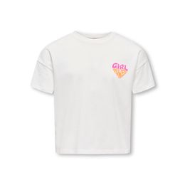 T-Shirt KIDS Only "KOGANNA LIFE SS GIRLHEART TEE FR JRS", M&auml;dchen, Gr. 134/140, cloud dancer print:heart pink glo, oriole, Jersey, Obermaterial: 100% Baumwolle, bedruckt, bequem normal, Rundhals, Shirts T-Shirt, mit kleinem Brustmotiv