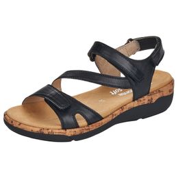 Sandale Remonte, Damen, Gr. 45, schwarz, Leder, Schuhe Sandale, Sommerschuh, Sandalette, Keilabsatz, im sportiven Look