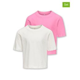 KIDS Only 2er-Set: Shirts in Wei&szlig;/ Rosa - 46% | Gr&ouml;&szlig;e 122/128 | Kinder-oberteile