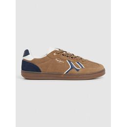 Pepe Jeans Footwear Leder-Sneakers "Ball Mix" in Hellbraun/ Dunkelblau/ Wei&szlig; - 48% | Gr&ouml;&szlig;e 43 | Herrensneakers