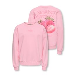 Sweatshirt KIDS Only "KOGPHILEA LIFE L/S LOOSE UB VD SWT", M&auml;dchen, Gr. 158/164, romance rose print:strawberry, Sweatware, Obermaterial: 80% Baumwolle, 20% Polyester, bedruckt, regular fit normal, Rundhals, B&uuml;ndchen, Sweatshirts Sweatshirt, Baumwollmischung, regular fit