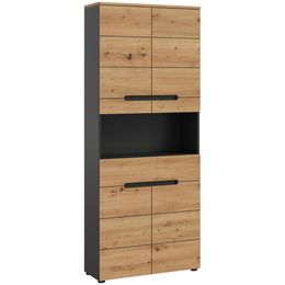 Mid.you Hochschrank, Dunkelgrau, Eiche Artisan, Holzwerkstoff, 2 F&auml;cher, 1 Schublade(n) Schubladen, 76x193x34 cm, FSC Mix, Badezimmer, Badezimmerschr&auml;nke, Hochschr&auml;nke