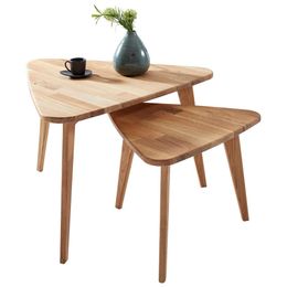 Livetastic Satztisch, Eiche, Holz, 2-teilig, Eiche, massiv, dreieckig, rund, 64x44x70.5 cm, Wohnzimmer, Wohnzimmertische, Beistelltische
