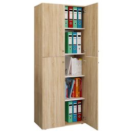 Mid.you Aktenschrank, Eiche, Holzwerkstoff, 4 F&auml;cher, 70x182x37 cm, Arbeitszimmer, Aktenschr&auml;nke