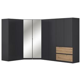 Rauch M&ouml;bel Eckkleiderschrank, Grau, Eiche Artisan, Holzwerkstoff, 8 F&auml;cher, 2 Schublade(n) Schubladen, 208x197x298 cm, Blauer Engel, Goldenes M, BQ - B&uuml;ndnis f&uuml;r Qualit&auml;t, Made in Germany, Schrankfront mit Spiegel, Schlafzimmer, Kleiderschr&auml;nke, Eckschr&auml;nke