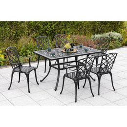 Merxx Garten-Essgruppe &raquo;Rhodos&laquo; Set, 7 Stk. tlg. 6 Sessel, Tisch grau Aluminium