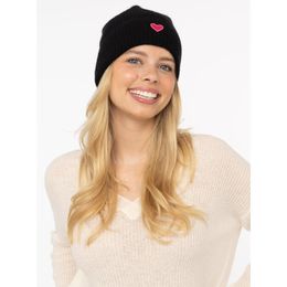 Zwillingsherz Damen Beanie &raquo;Beanie with Heart-Patch&laquo; Rippstrick, mit breitem Umschlag, w&auml;rmend schwarz