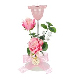 I.GE.A. Teelichthalter &raquo;Teelichthalter 'Rosen'&laquo; Aus Metall mit Glas, Teelicht-Kerze, Rosen, Eukalyptus, Kerzenhalter rosa Polyester