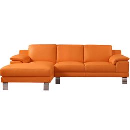 Egoitaliano Ecksofa &raquo;Shakira, Design und super Sitzkomfort auf hohem Niveau, tolle Details&laquo; mit Recamiere, L-Form, edle F&uuml;&szlig;e orange Leder &raquo;BULL&laquo; (echtes 