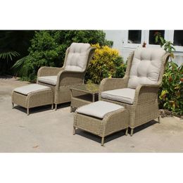 Garden Pleasure Garten-Essgruppe &raquo;, Sessel-Set &raquo;VALENCIA&laquo;&laquo; Set, 2 Sessel, 2 Hocker, Tisch LxB: 54x43 cm, inkl Auflagen beige Stahl, Wicker/Kunststoffgeflecht