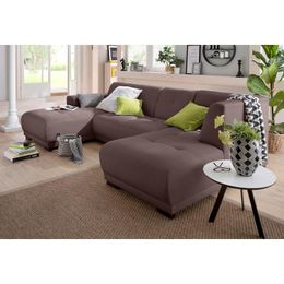 Home Affaire Wohnlandschaft &raquo;Langeland U-Form&laquo; incl. 2 Zierkissen, Recamiere wahlweise links oder rechts braun Filzoptik (100% Polyester);Struktur (