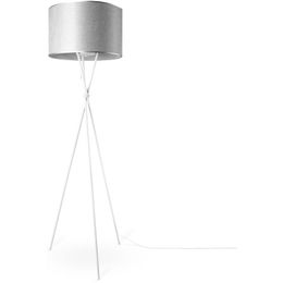 Paco Home Stehlampe &raquo;KATE CANVAS UNI COLOR&laquo; E27 Wohnzimmer Dreibein Stoffschirmlampe Standleuchte Textil Schirm E27 grau