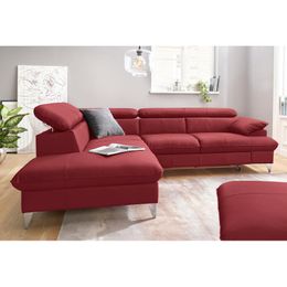 COTTA Ecksofa &raquo;Caluso L-Form&laquo; mit Kopfteilverstellung, wahlweise mit Bettfunktion & Bettkasten rot Kunstleder SOFTLUX ;NaturLEDER (echtes Rindsleder);