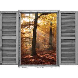 queence Wandtattoo &raquo;Wald im Herbst&laquo; Wandsticker, Wandbild, selbstklebend, 3D, Fenster orange