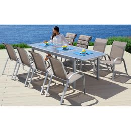 Merxx Garten-Essgruppe &raquo;Amalfi&laquo; 8x Stapelsessel, 1x Tisch 100x180-240 cm, Alu/Textil, 9 Stk. tlg. pulverbeschichtetes Aluminium, aus 100% Polyester, 