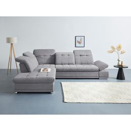 COTTA Ecksofa &raquo;Holiday L-Form mit Sitztiefen-, Armteil- und Kopfteilverstellung&laquo; wahlweise mit Bettfunktion & Bettkasten grau 100% Polyester
