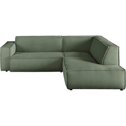 3C Candy Ecksofa &raquo;Matteo in elegant, kubischer Formensprache, bequem, L-Form&laquo; mit auff&auml;lliger Kedernaht, Cord-Bezug, Lounge-Charakter gr&uuml;n 88% 