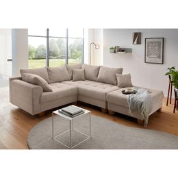 Home Affaire Ecksofa &raquo;Rice L-Form, B: 216 cm&laquo; Set: Sofa & Hocker, mit 3 Zierkissen, Federkern grau 100%Polyester
