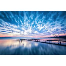 papermoon Fototapete &raquo;HOLZ-BR&Uuml;CKE-PIER STEG MEER OZEAN SEE STRAND SONNE DORF&laquo; bunt Vlies