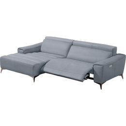 Egoitaliano Ecksofa &raquo;Suzette, Designsofa mit hohem Sitzkomfort&laquo; mit Recamiere, inkl. 1 elektronischen Relaxfunktion, L-Form blau Leder &raquo;NUVOLE&laquo; (Echtes Rindsleder