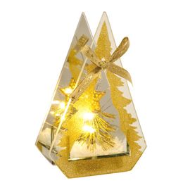 I.GE.A. LED-Dekofigur &raquo;Dekoobjekt aus Glas mit LED Licht&laquo; Mit Tannenbaum Kunstschnee Deko Weihnachten Weihnachtsdeko Dekoration gold Glas