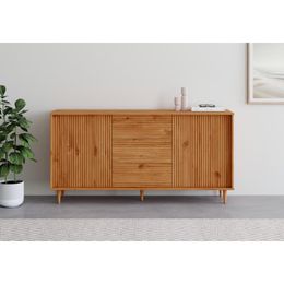 OTTO home Sideboard &raquo;Malmedy Front mit gefr&auml;sten Rillen&laquo; Kommode aus massivem Kiefernholz, Push-to-open, Breite 160 cm beige FSC -zertifiziertes 