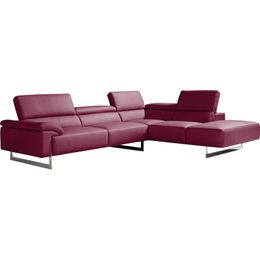 Egoitaliano Ecksofa &raquo;Malika, elegant und bequem, Designsofa, L-Form&laquo; mit Ottomane, inkl. Kopfteilverstellung und chromfarbenen Metallf&uuml;&szlig;en lila Leder NUVOLE (