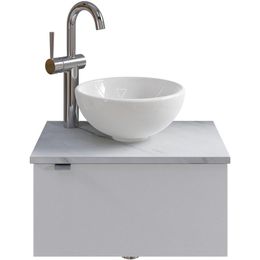 Waschtisch &raquo;Serie 6915 Waschschale mit Unterschrank f&uuml;r G&auml;stebad, G&auml;ste WC&laquo; Keramik-Aufsatzbecken, Waschtischplatte, Waschtischunterschrank, 3 Stk. 