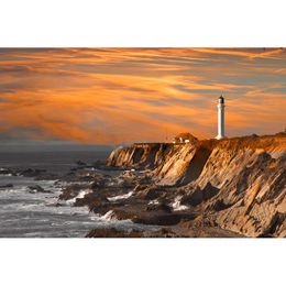 papermoon Fototapete &raquo;LEUCHTTURM-KLIPPEN K&Uuml;STE SEE MEER OZEAN WELLEN STRAND&laquo; bunt Vlies