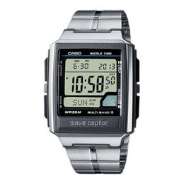CASIO FUNK Herren Funkchronograph Quarzuhr, Armbanduhr, Herrenuhr, Digitaluhr, Edelstahlarmband,Weltzeit silber