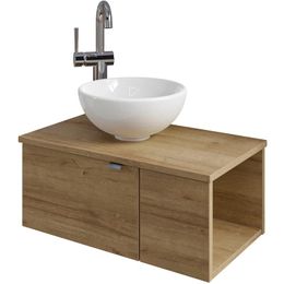 Waschtisch &raquo;Serie 6915 Waschschale mit Unterschrank f&uuml;r G&auml;stebad, G&auml;ste WC&laquo; Keramik-Aufsatzbecken, Waschtischplatte, Waschtischunterschrank, 3 Stk. 