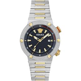 Versace Herren &raquo;GRECA LOGO DIVER&laquo; Quarzuhr, Armbanduhr, Herrenuhr, Datum, Stoppfunktion, Swiss Made silber
