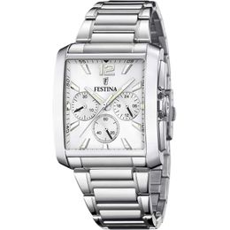 Festina Herren Chronograph Armbanduhr, Quarzuhr, Herrenuhr, Stoppfunktion, Edelstahlarmband silber