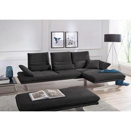 W.Schillig Ecksofa &raquo;broadway, Designsofa mit tollem Sitzkomfort, L-Form&laquo; Sitztiefenverstellung, Kopfteil- & Seitenteilverstellung, Breite 291cm grau 