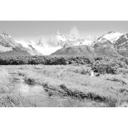 papermoon Fototapete &raquo;Gebirge, Berge, Schnee, Fr&uuml;hling Schwarz & Wei&szlig;&laquo; schwarz Vlies