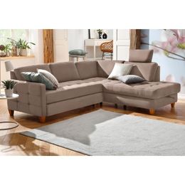 Home Affaire Ecksofa &raquo;Earl L-Form&laquo; wahlweise auch mit Bettfunktion oder Bettfunktion mit Bettkasten beige Luxus-Microfaser in Lederoptik (100% 