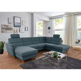 Home Affaire Wohnlandschaft &raquo;Palmera U-Form, B: 308 cm&laquo; optional Bettfunktion & Bettkasten, Federkern blau 100% Polyester;Struktur (100% Polyester);
